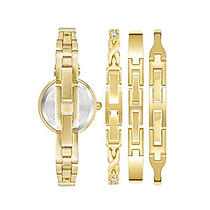 Anne Klein Women's Premium Crystal Accented Bangle Watch and Bracelet Set, AK/2238