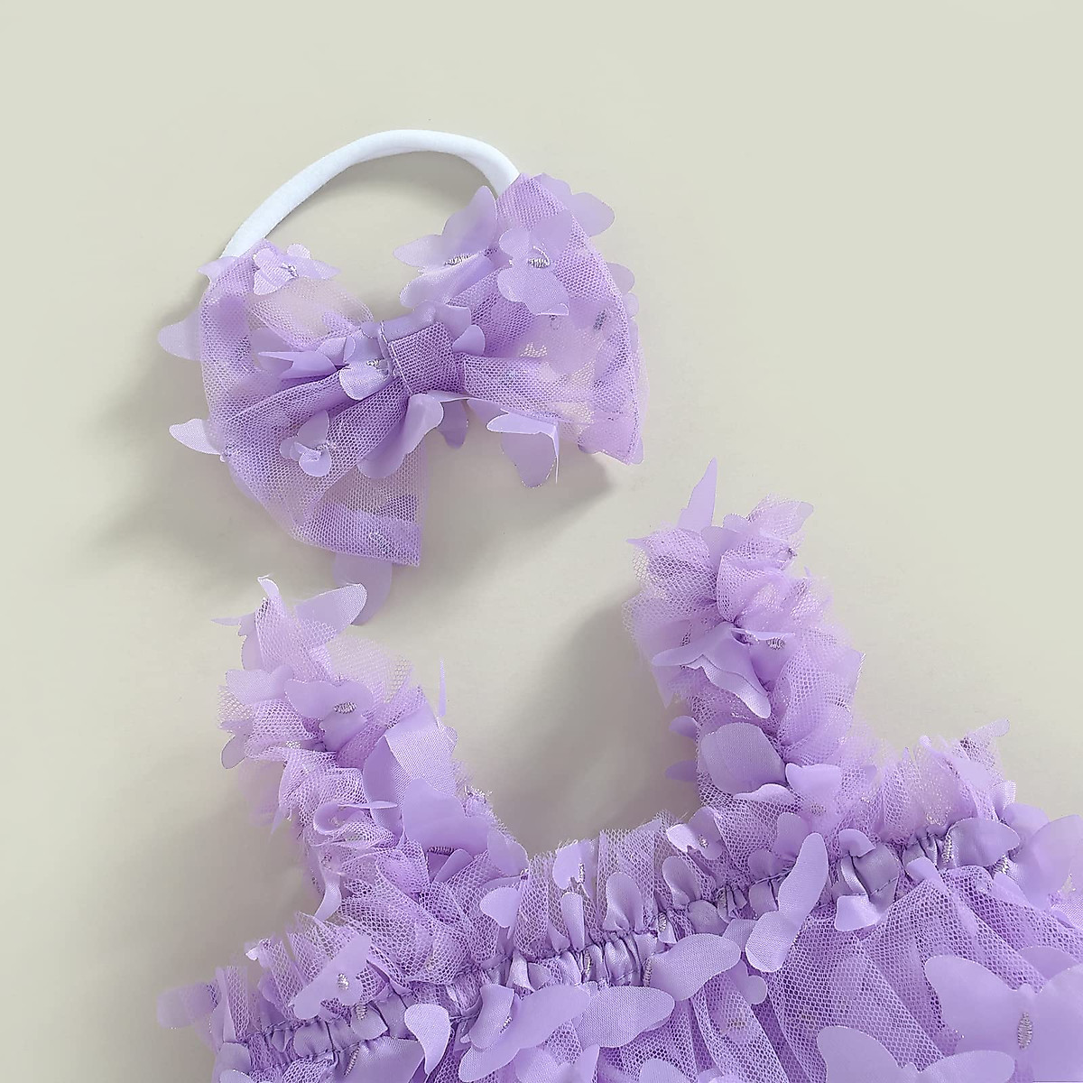 Baby Rompers Girl Princess Dress Ruffle Mesh Butterfly Tulle Tutu Dress Photograph Outfit Summer Clothtes Birthday (A Purple, 3-6 Months)