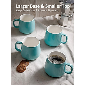 Teocera Porcelain Coffee Mugs Set of 4-12 Ounce Coffee Cups with Handle for Hot or Cold Drinks like Cocoa, Milk, Tea or Water - Smooth Ceramic with Modern Design, Turquoise