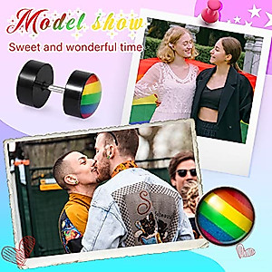 Thinp LGBTQ Accessories, 2 Pieces Rainbow Earrings Pride Earrings Stainless Steel Fashion Rainbow Ear Stud Earring Pride Stuff Lesbian Gifts for Women Men Gay & Lesbian Pride (Black)