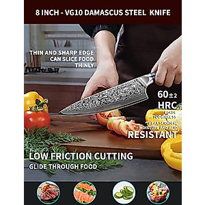 SANMUZUO Chef Knife - 8 inch - Xuan Series - VG10 Damascus Steel Kitchen Knife - Resin Handle (Sapphire Blue)