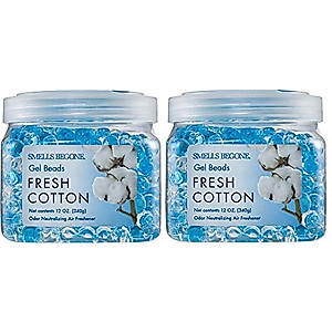 SMELLS BEGONE Odor Eliminator Gel Beads - 12 oz, Pack of 2 - Eliminates Odor in Bathrooms, Cars, Boats, RVs & Pet Areas - Air Freshener - Made with Essential Oils - Fresh Cotton Scent