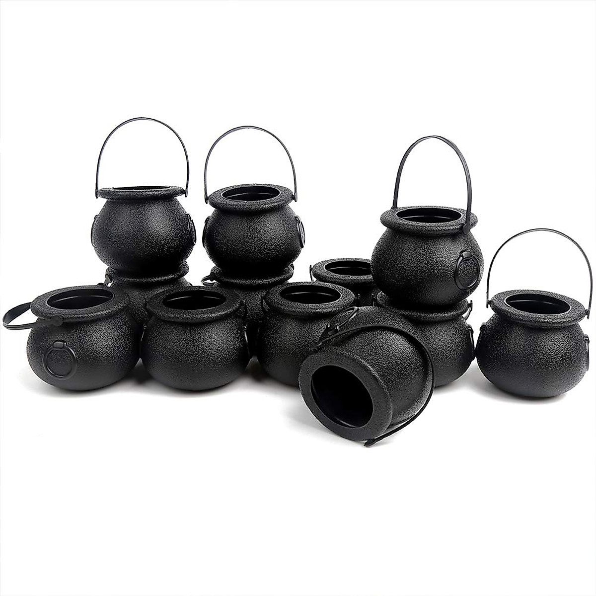 CCINEE Black Cauldron with Handle,Mini Plastic Candy Kettle Bucket for St.Patrick's Day,Halloween Party Favor,Pack of 12
