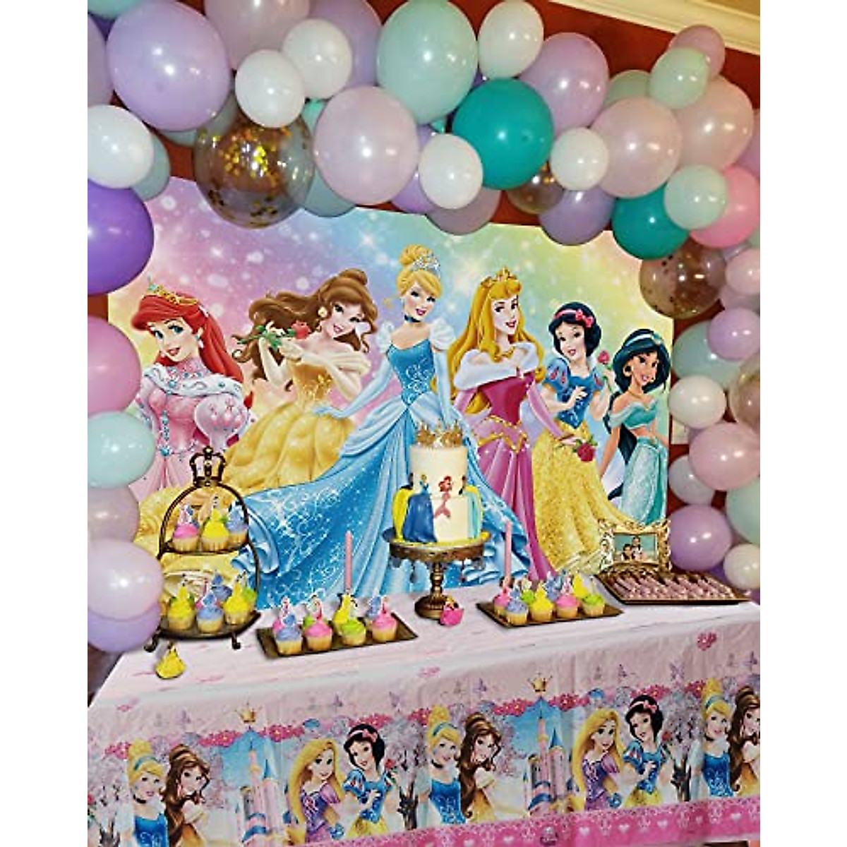 GCH Colorful Princess Backdrop Baby Shower Backdrop Birthday Photography Background Princess Birthday Party Supplies Table Decoration Banner Customized Backdrops (5x3ft)