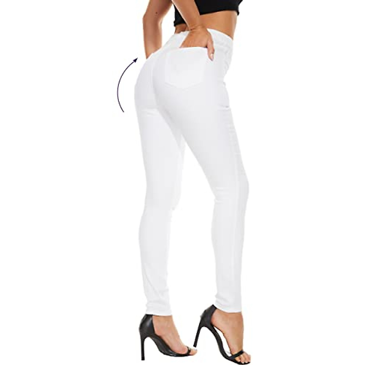 LICTZNEE Jeggings for Women High Waist, Stretchy Pull on Skinny Denim Jean Legging for Women with Pockets, Soft Breathable Cotton Blend, (White，Small)
