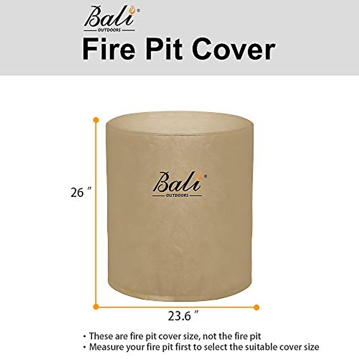 BALI OUTDOORS 23 Inch Round Fire Pit Cover, Column Cover Waterproof Heavy Duty Weather Resistant PVC Oxford Fabric Cover, Brown