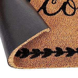 Flash Furniture Harbold Indoor/Outdoor Coir Doormat - Natural Background with Black Welcome Message - 18" x 30" - Non-Slip Backing