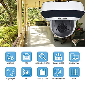 Hikvision 4MP POE Mini PTZ IP Camera DS-2DE2A404IW-DE3,Pan/Tilt/2.8mm~12mm 4X Optical Zoom，Smart IR Night Vision，Audio/Alram Interface， H.265+, Upgrade Version for DS-2DE3304W-DE