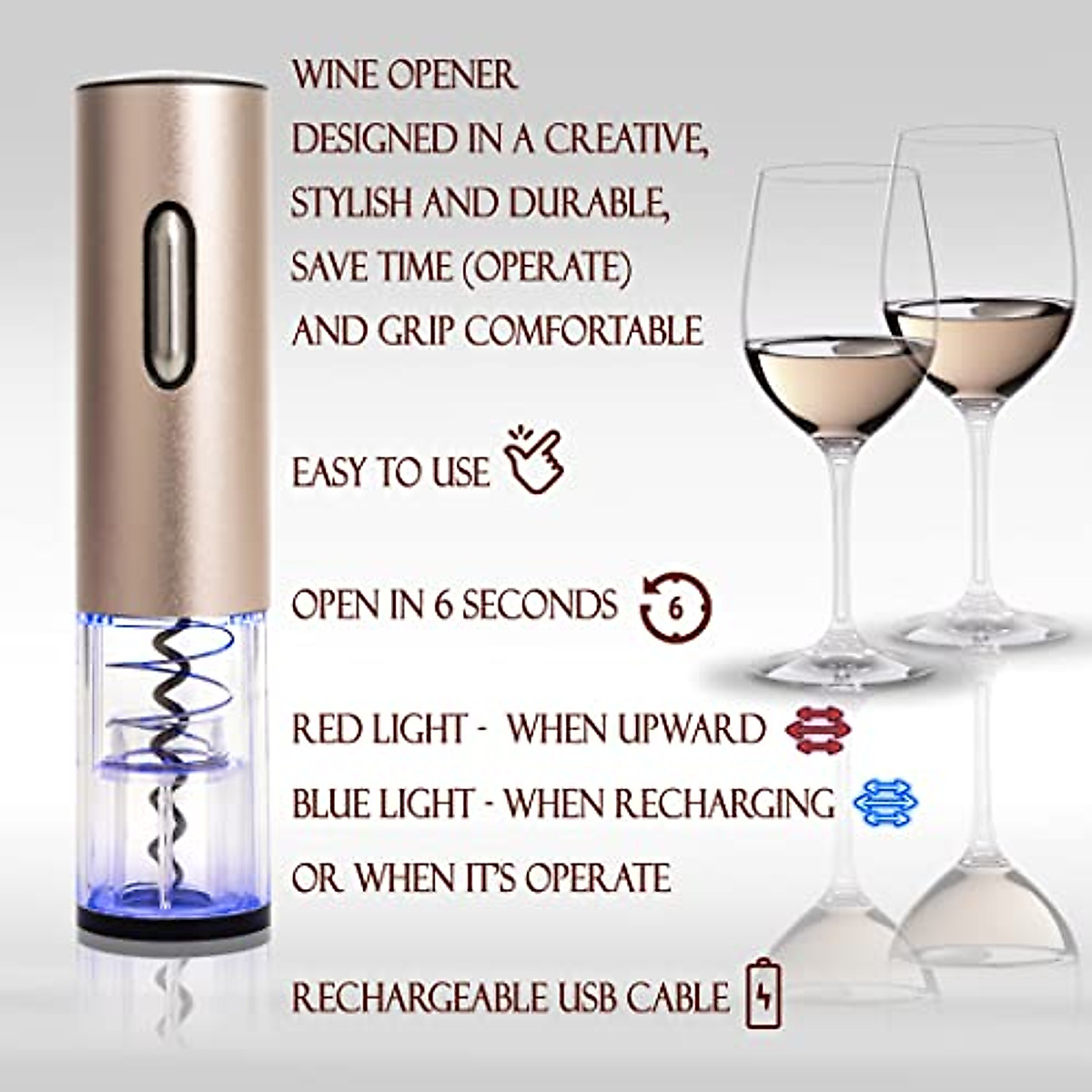 Moss & Stone Electric Wine Opener Set, Corkscrew Remover With USB Charging, Wine Bottle Opener with Wine Pourer, Foil Cutter & Vacuum Stopper, Automatic Wine Opener For Wine Lovers