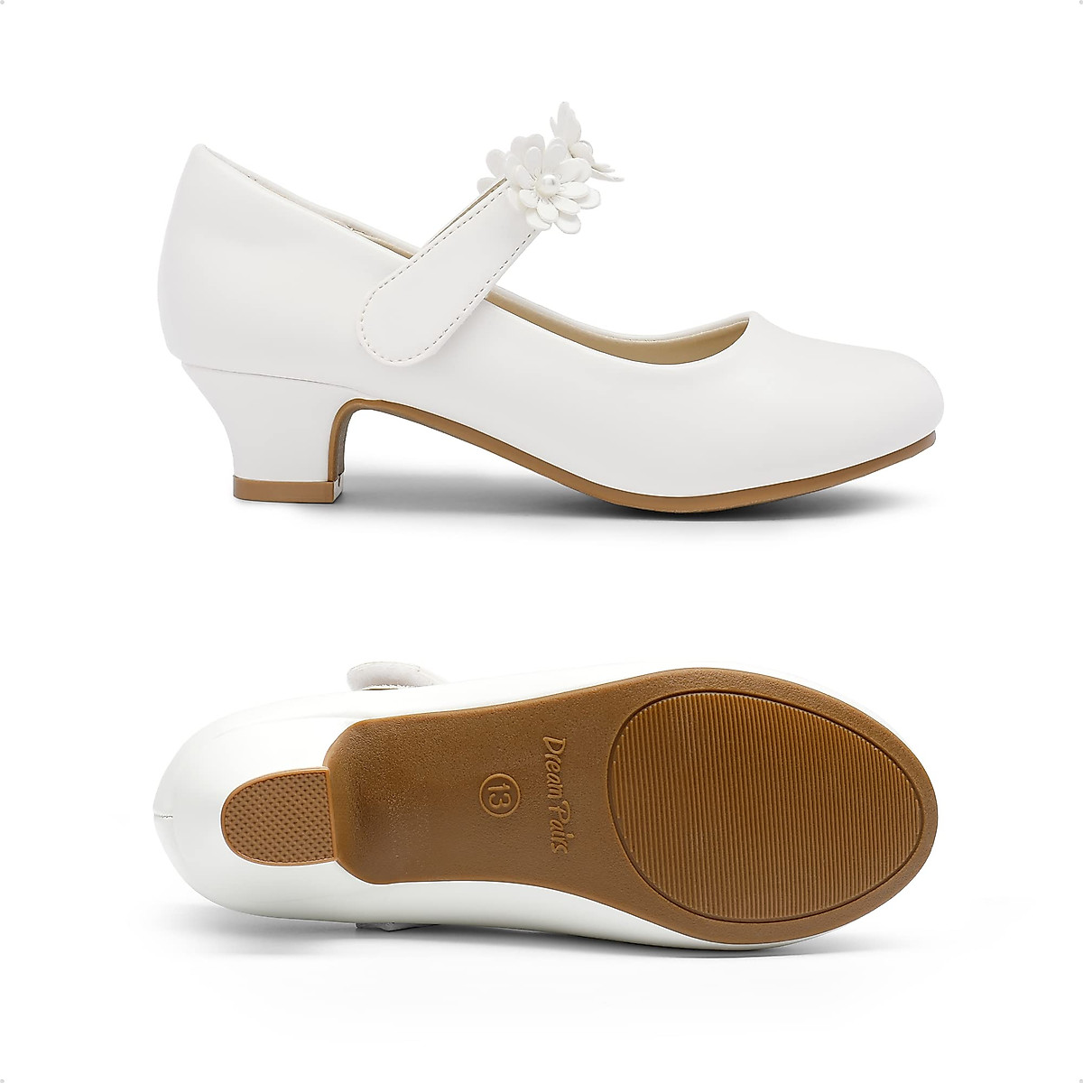 DREAM PAIRS Girls Mary Jane Dress Shoes Pumps Low Heels Flower Party Wedding Princess,Size 2 Little Kid,White,SDFL2317K
