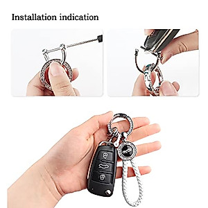 Bling Bling Leather Keychain,Universal Car Accessories Car Lanyard Key Fob Holder with Anti-lost D-ring and Screwdriver(White)