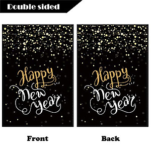 ROCWOHO Happy New Year Decorations Garden Flags Double Sided Burlap Flag Winter Holiday Party Yard Outdoor Decoration 12.5 x 18 Inch