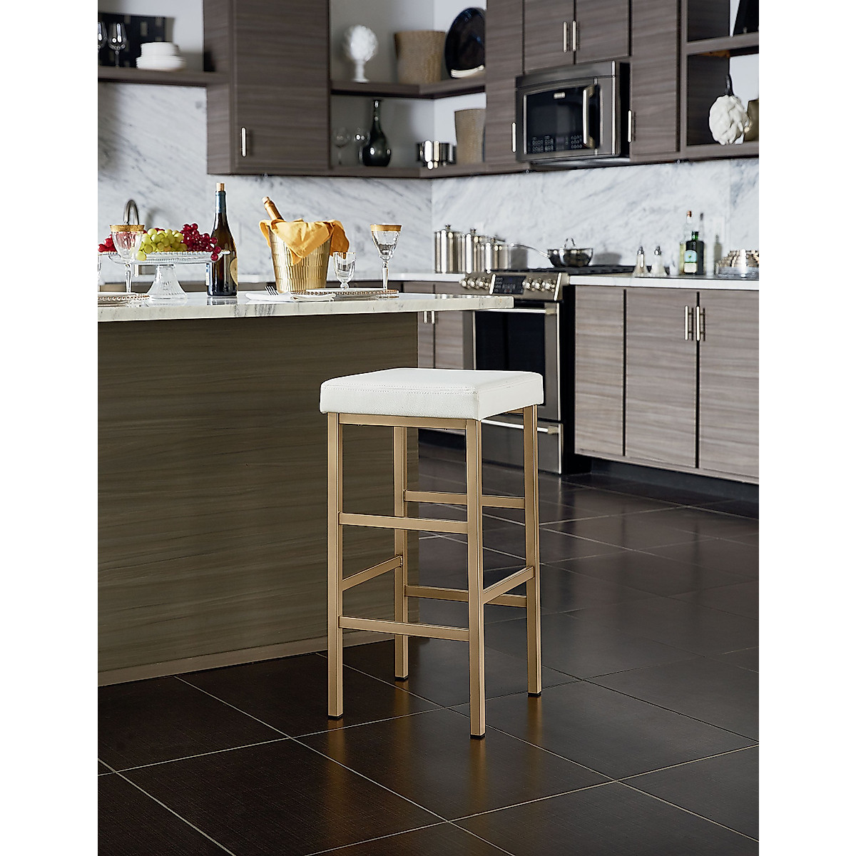 OSP Home Furnishings Backless Stool with Gold Frame, 30-Inch, White