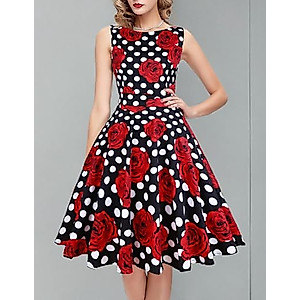OWIN Women's Vintage 1950's Floral Spring Garden Picnic Dress Party Cocktail Dress