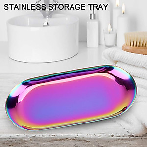 Fdit Nordic Style Storage Tray Cosmetics Jewelry Stainless Steel Cake Plate for Home Kitchen(Rainbow L)