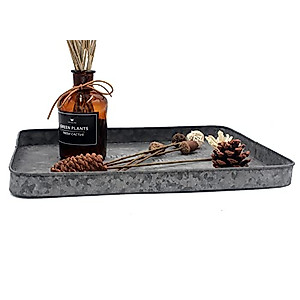 Funerom 13.8 x 9.8 inchs Rectangle Galvanized Serving Tray with 3D Letters，Gray