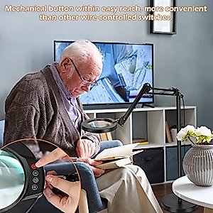 5X Magnifying Glass with Light and Stand, Krstlv LED 5 Color Modes, Stepless Dimmable Magnifying Floor Lamp, 3-in-1 Adjustable Swing Arm Lighted Magnifier Lamp with Clamp for Reading, Craft, Esthetic