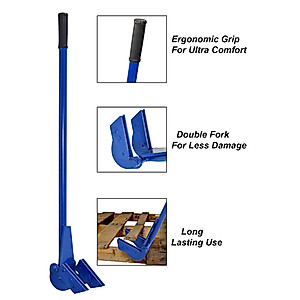 HOME-X Heavy-Duty Pallet Buster with Rotating Head, 45-Inch Powder-Coated Steel with Rubber Handle, No Assembly Required, 45" L x 6" W x 1 ¼ " H, Blue