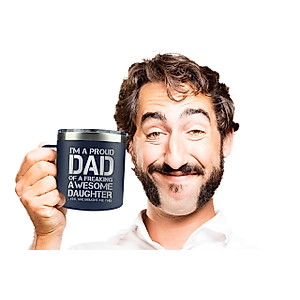 AMAZPRINTS Gifts for Dad from Daughter, Son, Kids on Fathers Day, Christmas, Birthday - Funny Fathhers Gifts - Present for Father - Dad Mug 14oz, Navy Insulated Stainless Steel