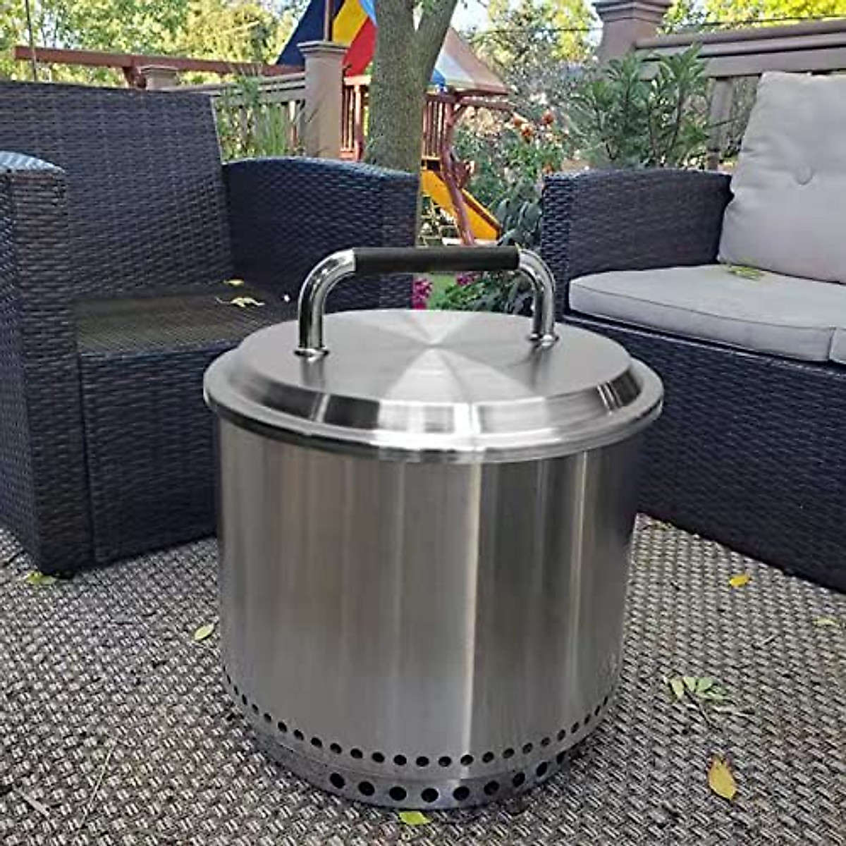 Stainless Steel Fire Pit Cover Lid for Solo Stove Ranger, 15" Portable Fire Pit Cover with Handle, Outdoor Wood Burning and Low Smoke Camping Stove Accessory