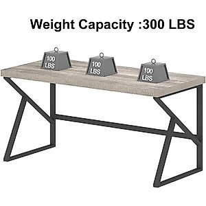 HSH Gray Computer Desk, Industrial Wood and Metal Home Office Desk, Farmhouse Rustic PC Laptop Desk for Executive Work Writing Study Gaming, Modern Simple Bedroom Computer Table, Light Grey Oak, 55 In