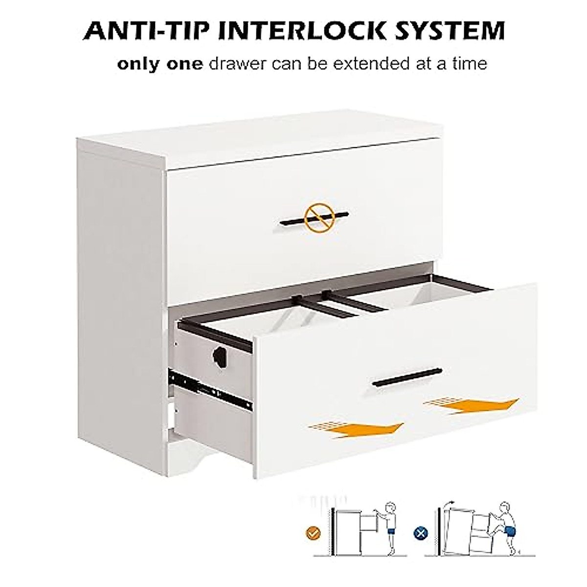 2-Drawer Wood Lateral File Cabinet, Filing Cabinets Anti-Tilt Mechanism for Home Office Storage Organization, Accommodates Letter/A4/Legal Size, New Heightened Drawer Design Home Office (White)