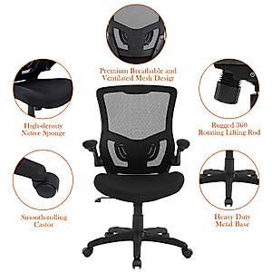 Home Office Chair Ergonomic Desk Chair,Mesh Computer Chair with Flip Up Arms,Adjustable Lumbar Support Swivel Rolling Executive Mid Back,Modern Task Chair for Adult Conference Room,Black