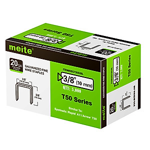 meite T50 Staples, 3/8 Inch Heavy Duty Staples for Staple Gun, 20 Gauge 3/8 Inch Crown Galvanized Upholstery Staples Staple Gun Staples (5,000 Counts)