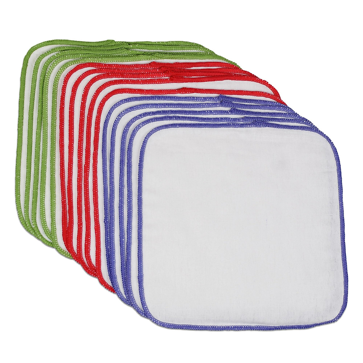 OsoCozy Flannel Cloth Baby Wipes - Reusable & Washable Saves Money - White 100% Cotton - Soft and Durable - Colorful Stitching - 8 x 8 inches, 15 Count (Pack of 1)