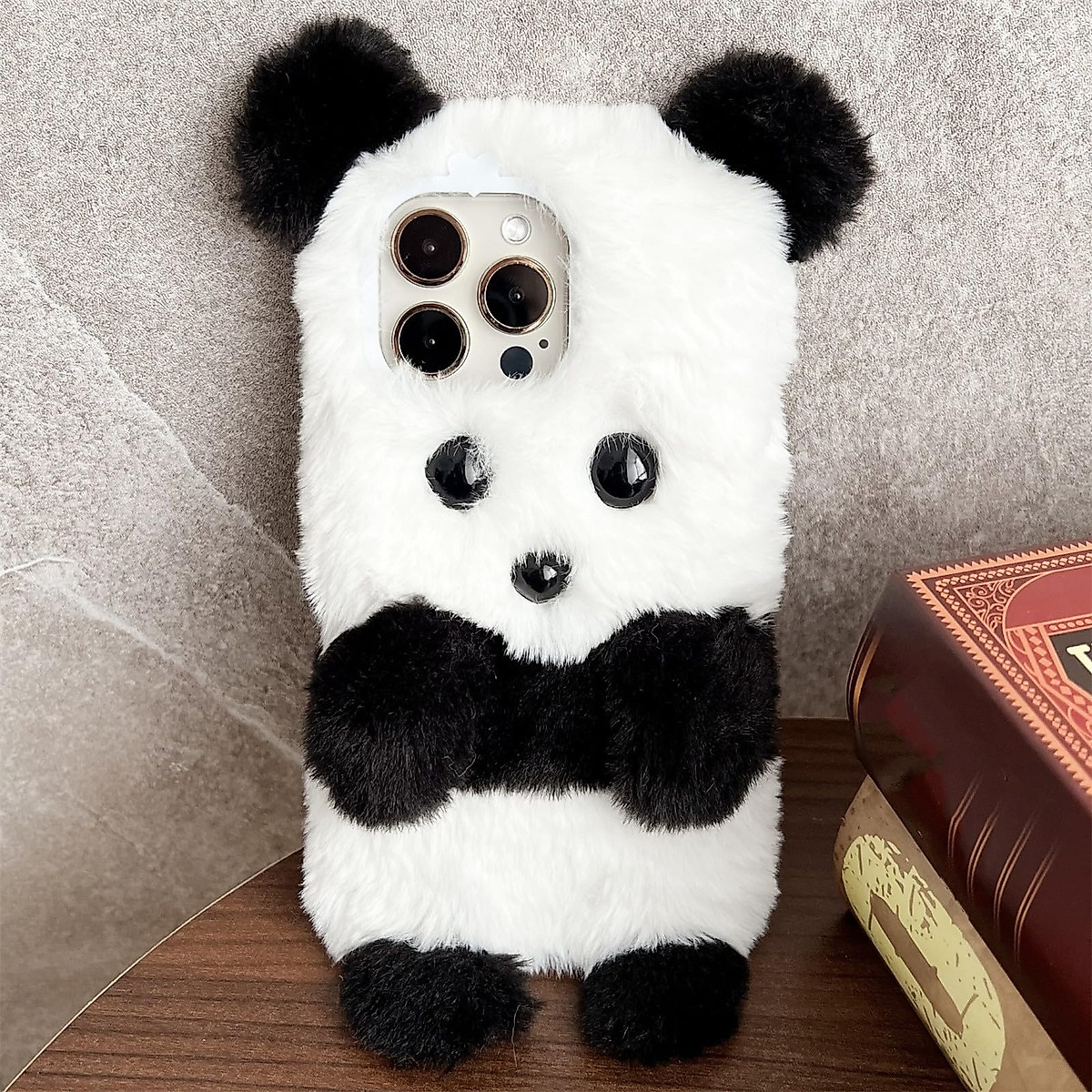 for Samsung A04/A04s Furry Phone Case, Super Cute Plush Panda Sweet Animal Cartoon Lovely Stuffed Toy Soft Hair Fluffy Fuzzy Fur Protective Case