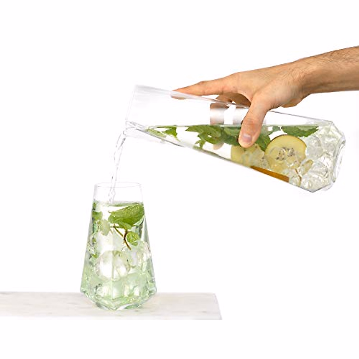 JoyJolt Infiniti Water Pitcher – 43Oz Deluxe Glass Pitcher – Premium Quality Crystal Lemonade Pitcher – Elegant Classic Design – Perfect Sangria Pitcher, Serving Iced Tea, Fruit Infusion, Juice