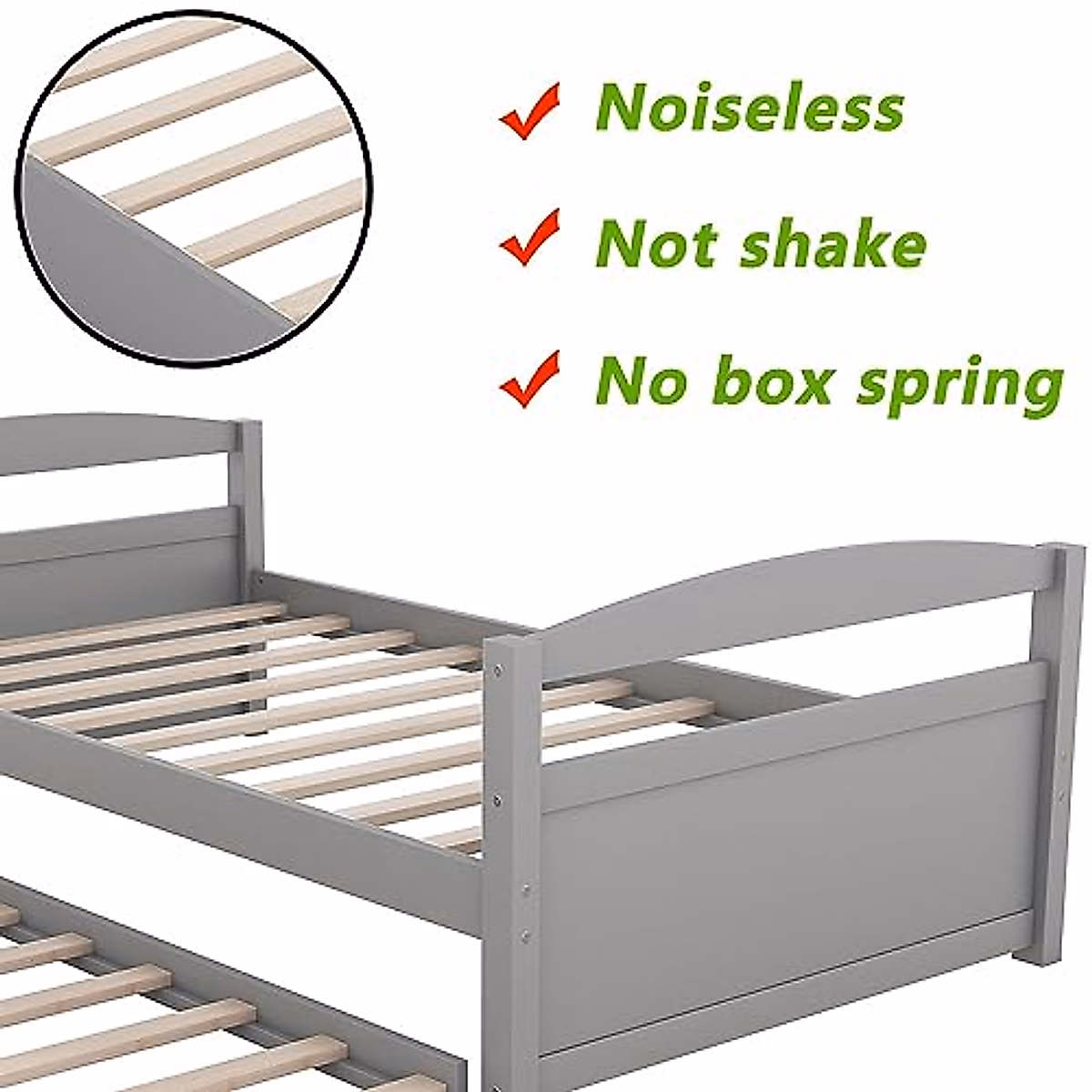 Anwickmak Wooden Twin Daybed with Trundle, Trundle Bed Twin, Modern Platform Day Beds Frames for Kids,Teens,Boys,Girls,Solid Wood Slat Support,Noiseless,No Box Spring Needed,Easy Assemble (Grey)