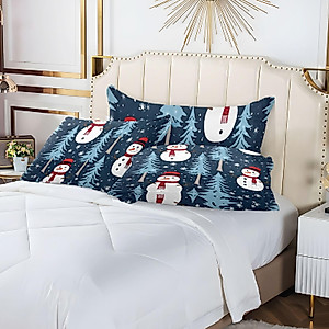 Christmas Tree Snowman Pillowcase for Hair and Skin Body Pillow Cover Bed Pillow Cases King Size 20"X 40" Velvet Pillowcases with Zipper for Women Men