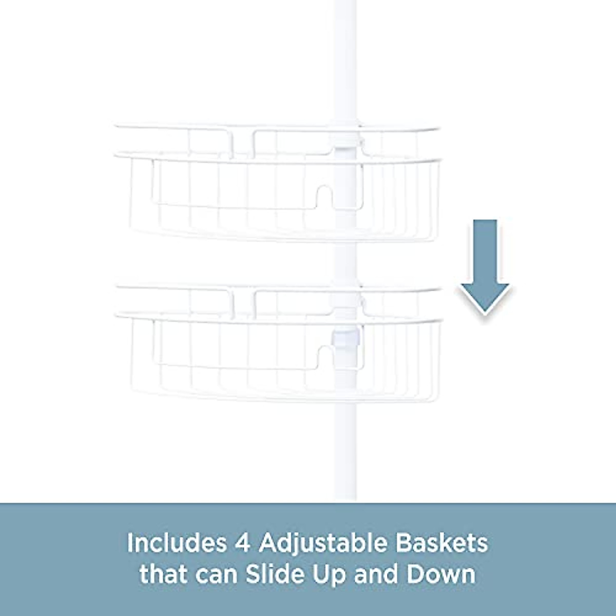 Kenney 4-Tier Spring Tension Shower Corner Pole Caddy with Razor Holder, 5-9', White