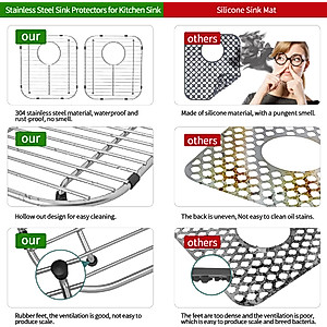2Pack Stainless Steel Kitchen Sink Grid,13.2" x 11.6" x 1.2" Sink Protectors With Rear Drain Hole,Sink Rack for Bottom of Sink, Anti-rust Metal Sink Bottom Grid With 2Pack Sink Strainers