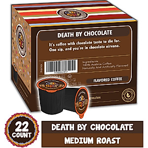 Crazy Cups Flavored Coffee for Keurig K-Cup Machines, Death by Chocolate, Hot or Iced Coffee, 22 Single Serve, Recyclable Pods