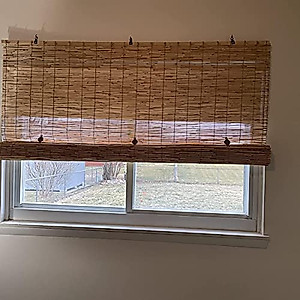 80% Brown Bamboo Blinds, Cordless Outdoor Roll Up Shade 73" 83" 63" 55" 45" 35" 27" 39" Reed Patio Roller Shades for Outside Sun Protection, for Balcony Deck Privacy Screen