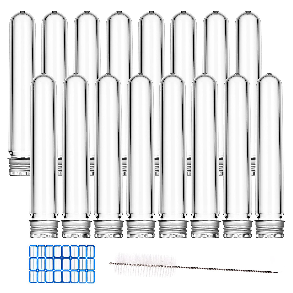 LABALPHA 16Pcs PET Plastic Test Tubes with Screw Caps for Candy Storage, Party, Bath Salt Vials, 24x138mm (30ml), Include a Test Tube Brush and Sticker Label