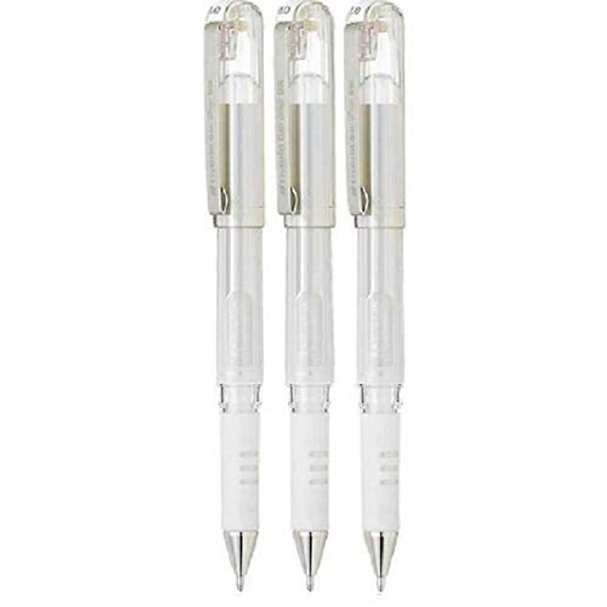 Pentel White Hybrid Gel Grip DX Metallic Gel Pens Broad 1mm Tip Nib 0.5mm Line Width Gel Ink K230-WO (Pack of 3)