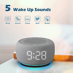 Buffbee Sound Machine & Alarm Clock 2-in-1, 18 Soothing Sound, 7 Night Light, Sleep Timer, Precise 30-Level Volume Control White Noise Machine