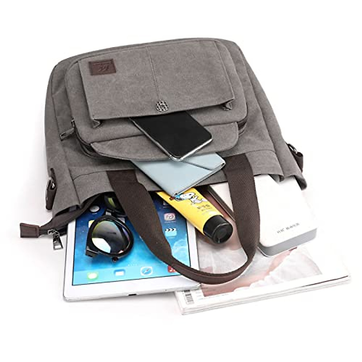 Ashioup Women's Canvas Tote Purse Shoulder Bag Retro Handbag Crossbody Bag Multi-pocket Top Handle Work Bag