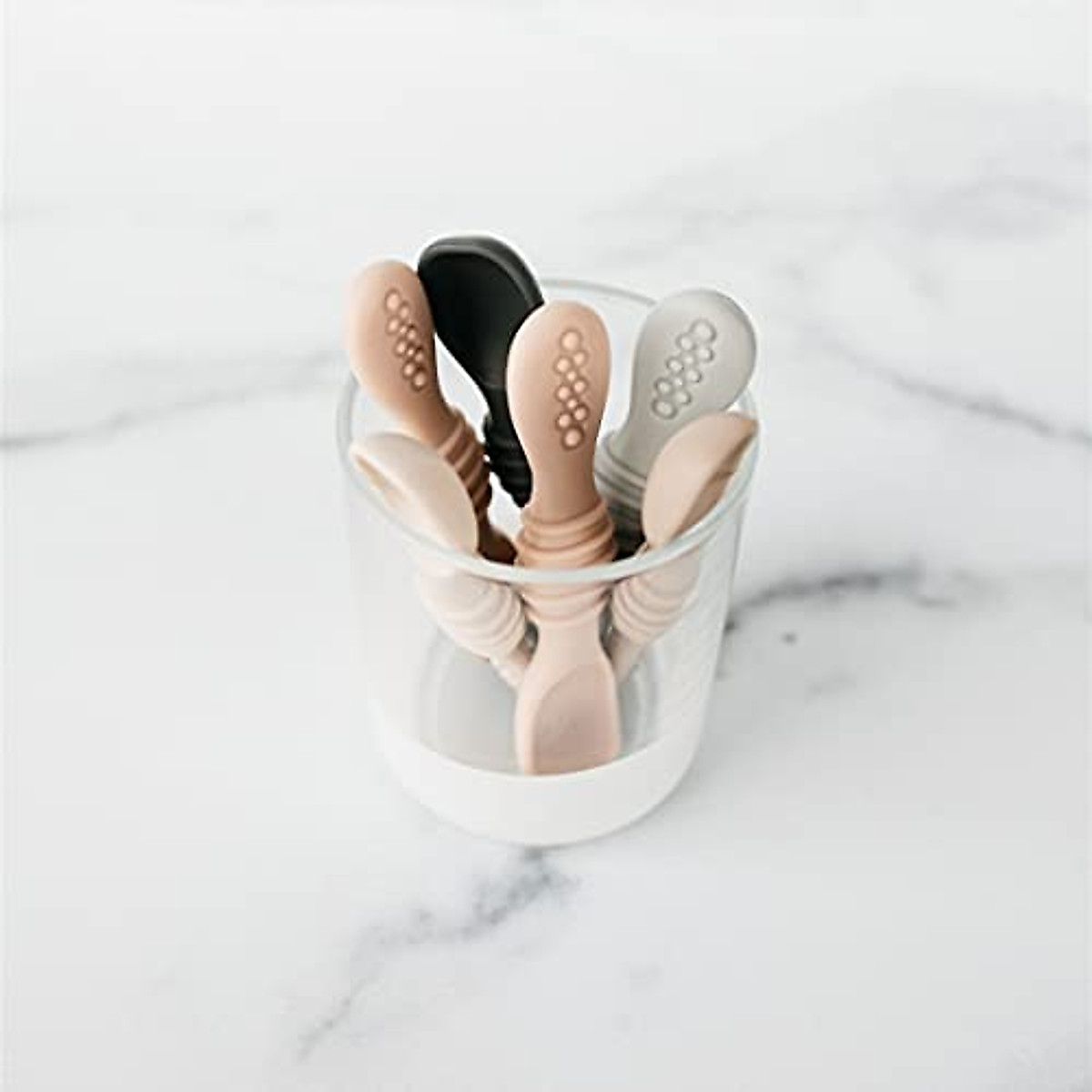 Simka Rose Silicone Baby Spoons - Self Feeding, 6 Months, First Stage Infant Spoons for Babies & Toddlers - Set of 6 BPA Free, Dishwasher, Microwave Safe Food Utensils - Neutral