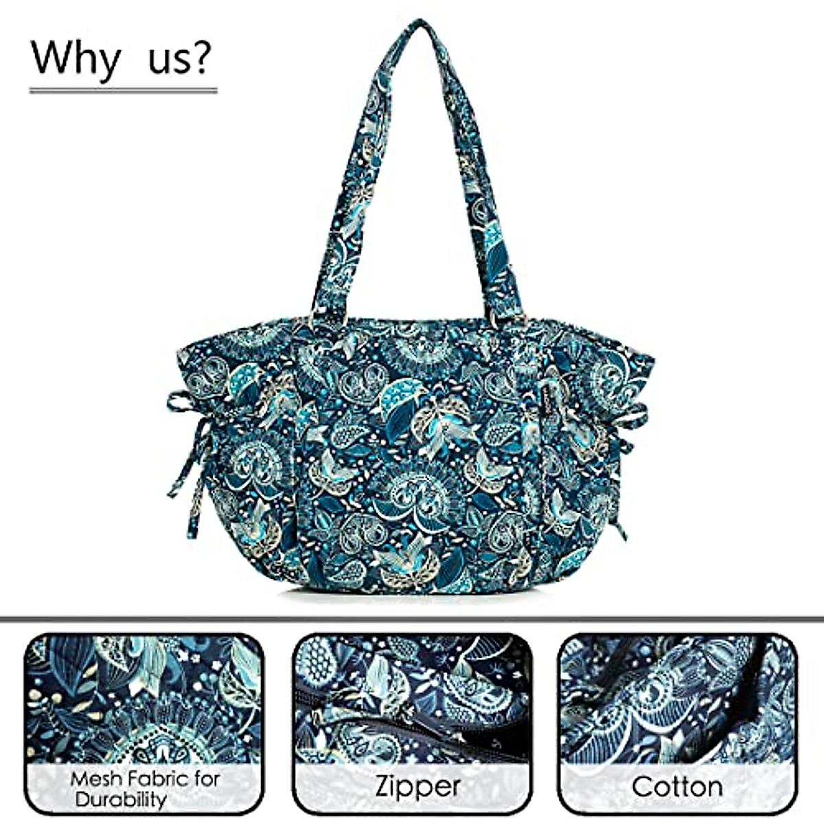 Women Signature Cotton Tote bags for women handbags with handles Medium Size Shoulder Bag Quilted Teacher Work Tote Bag (Peacock)