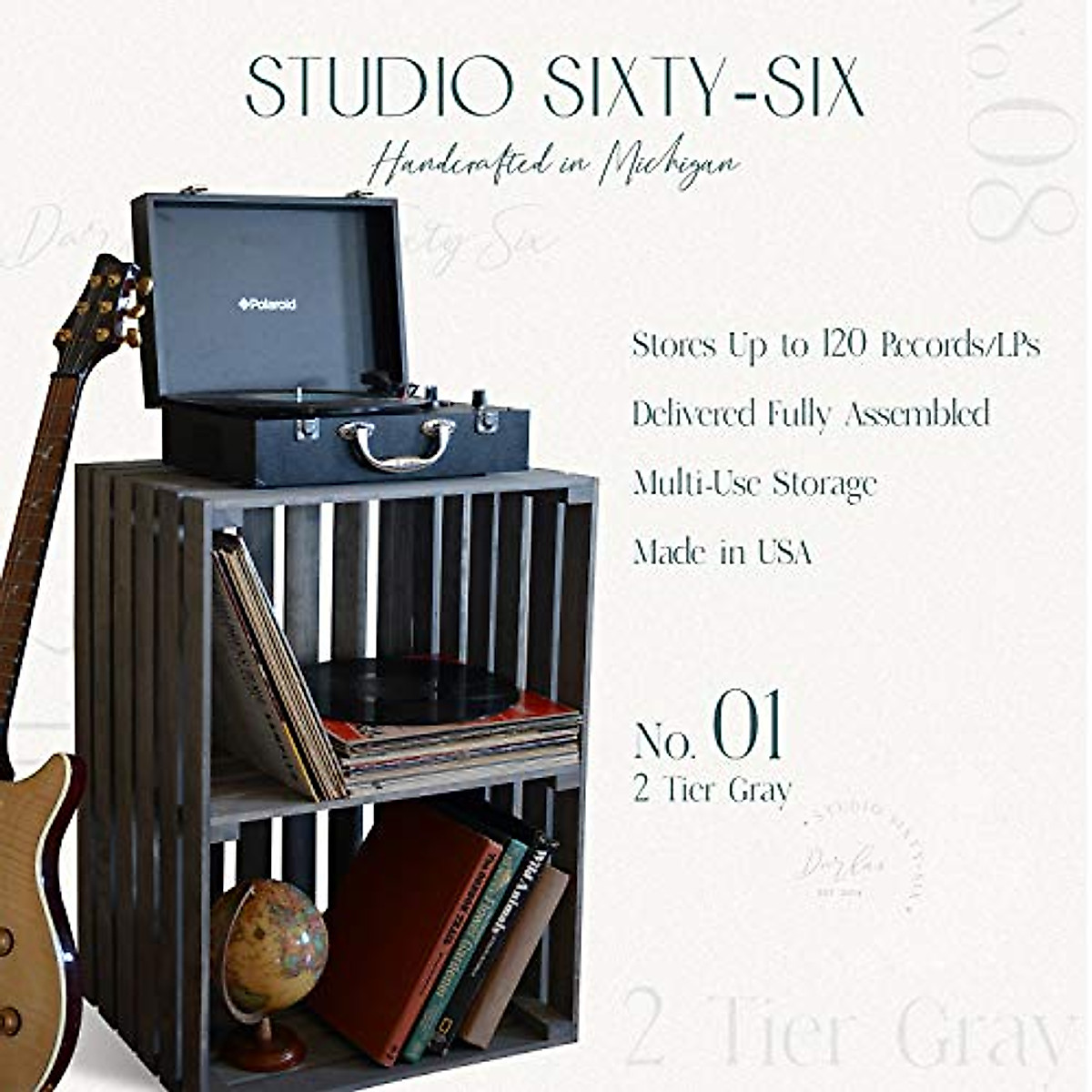 Darla'Studio 66 Antique Gray Stained- Turntable Stand