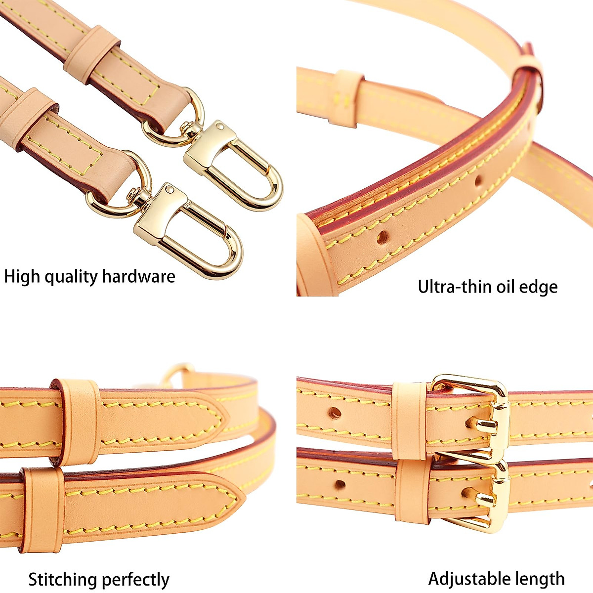 COLSEEY Genuine Vachetta Leather Crossbody Strap Genuine Leather Adjustable Replacement Strap for Shoulder Bag Handbag Purse（0.71 Inch Width）