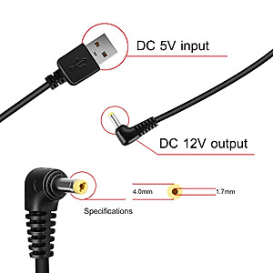 YAXIGE USB 5V to 12V DC Socket Mobile Cable 4mm x 1.7mm, Compatible with Dot Devices, USB Boost Converter Cable, Power Adapter Cable, LED Small Lighting, Small Fan Speaker