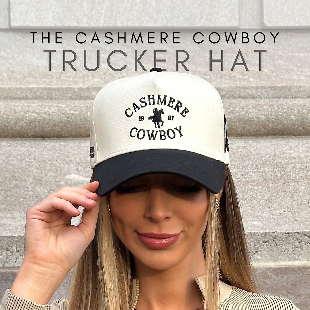 Vintage Trucker Hat | Country Cowboy Cute Preppy Retro Western Trucker Hats | Men Women Trendy Baseball Snapback | Two Tone Tan Red Green Black Trucker Hat | Cotton Cap (Cashmere Cowboy | Black)