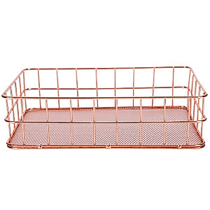 Yuecoom Wire Storage Basket, Wire Storage Basket Large, Metal Organizer Storage Bin Decorative Storage Basket Stainless Steel for Household Desktop Organization (Rose Gold)