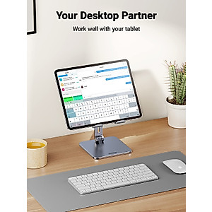 UGREEN Tablet Stand Compatible for iPad Desk Stand Holder Adjustable Aluminum Thicker Base Compatible with iPad Pro Air Mini 13 12.9 11 Inch Home Office Desk Accessories Grey