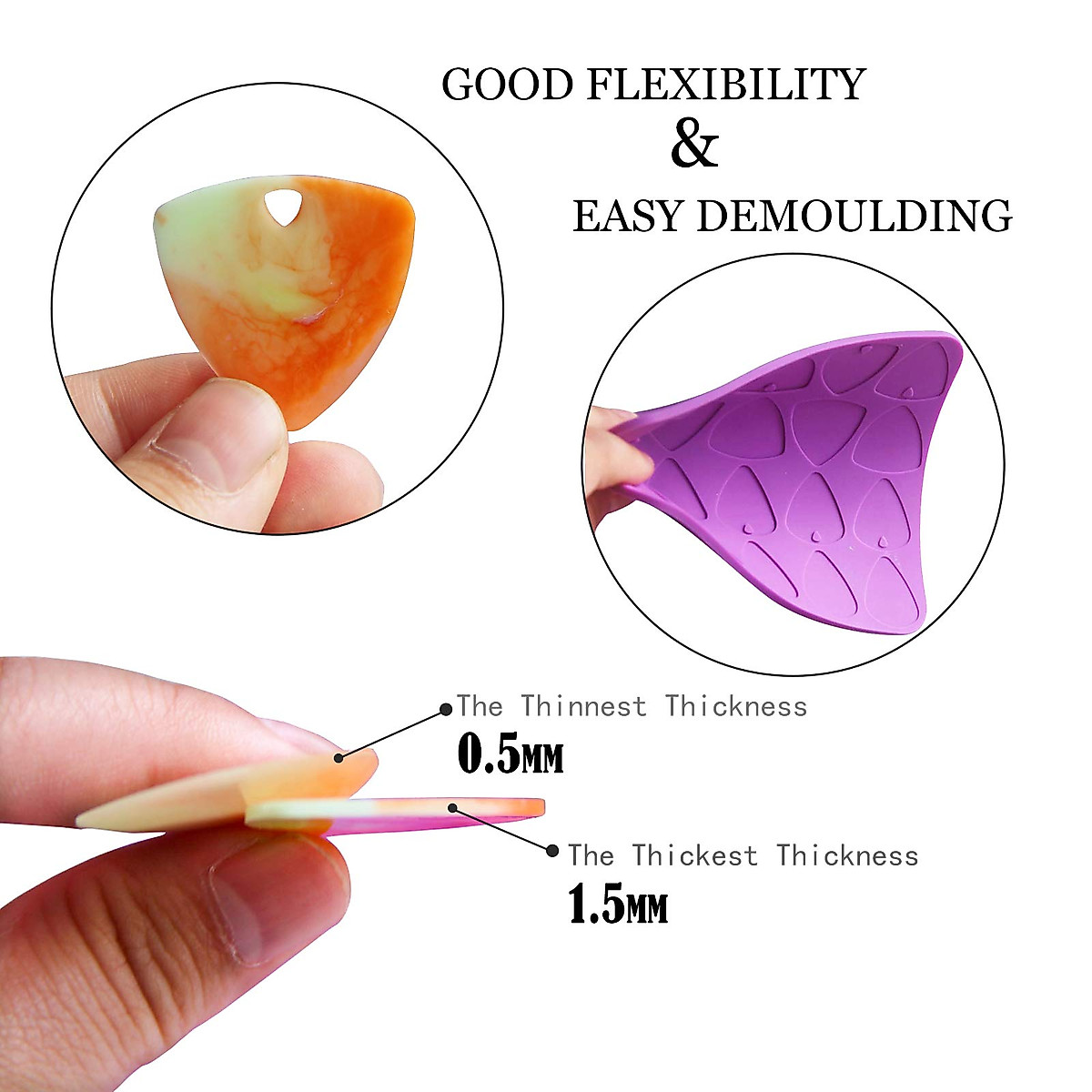 2 Pack Guitar Picks Epoxy Resin Molds Guitar Plectrums Silicone Casting Mold Jewelry Making Molds for DIY Guitar Thumb Finger Picks Keychain Pendant